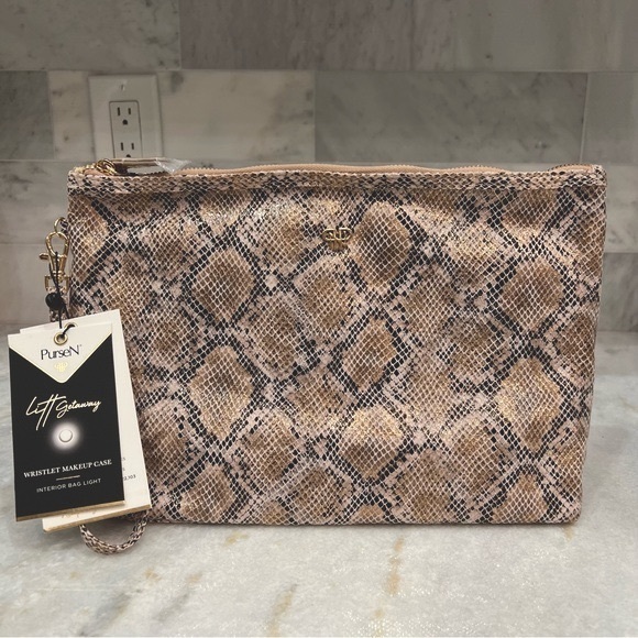 Bags | Pursen Python Large Makeup Casewristlet With Led Light | Poshmark